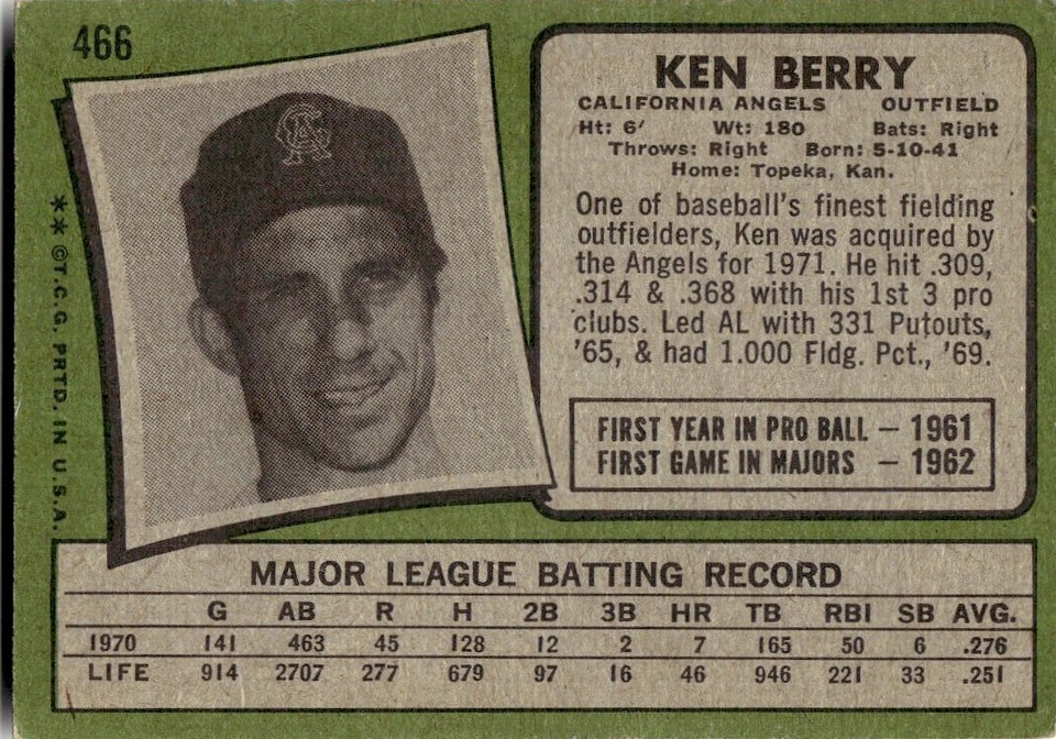 1971 Topps Ken Berry California Angels #466 | eBay