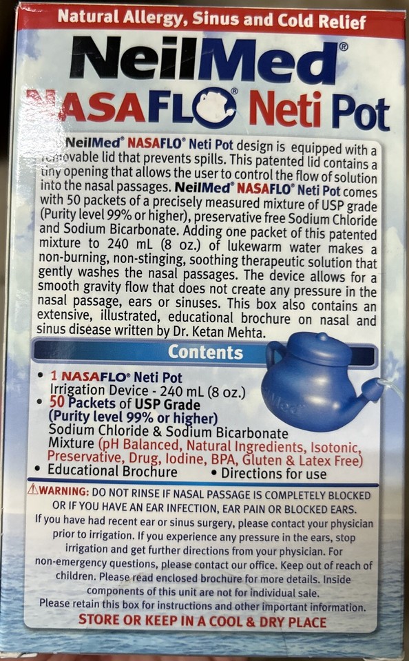 NeilMed NasaFlo Unbreakable Neti Pot with 50 Premixed Packets | eBay