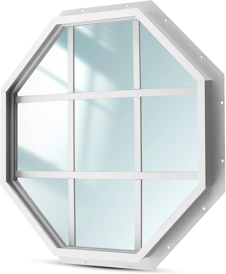 18" Shed Window with Grids Octagon White Flush Mount Shed Window with ...