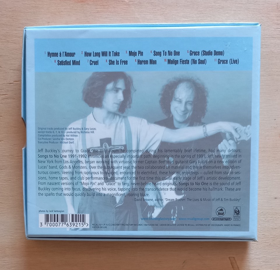 BOX Cd JEFF BUCKLEY GARY LUCAS Songs to no one 1991-1992 France 2002 ...