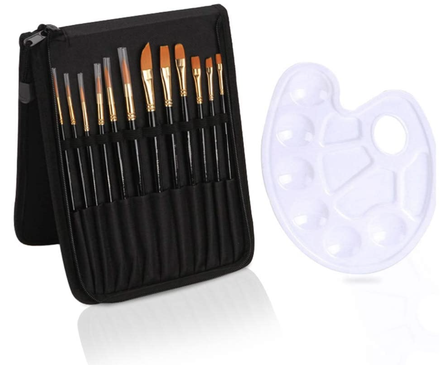 12Pc Artist Paint Brush Value Pack -Brushes Pallete and Carrying Case ...