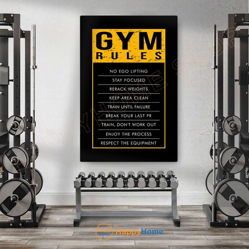 Gym Rules Sign Wall Art Room Decor Gym Sign Workour Room Fitness Wall ...
