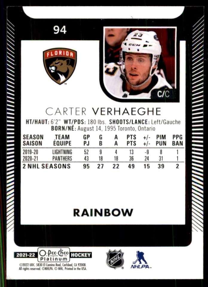 2021-22 O-Pee-Chee Platinum Carter Verhaeghe Hockey Cards #94 | eBay