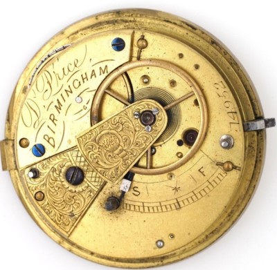 D PRICE BIRMINGHAM ENGLISH LEVER FUSEE MOVEMENT SPARES OR REPAIRS L29 ...