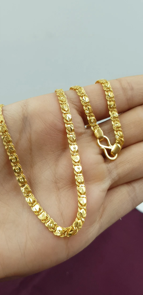 Amazing Gold Gift Chain Men 18K Plain Real Gold Men Link Chain Necklace ...