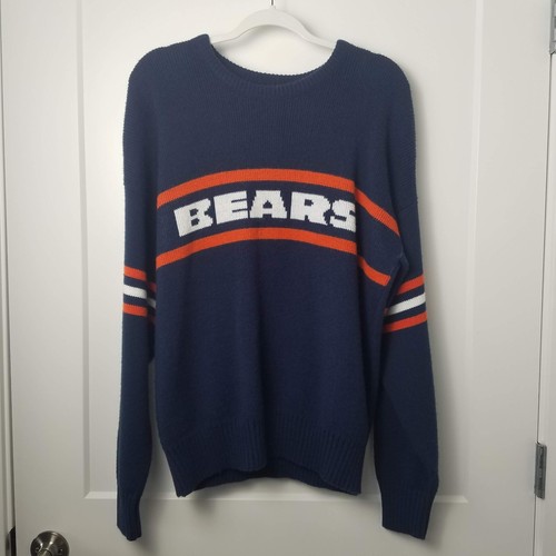 Vtg Chicago Bears Sweater Size L Mike Ditka Wool Blend Cliff Engle Navy ...
