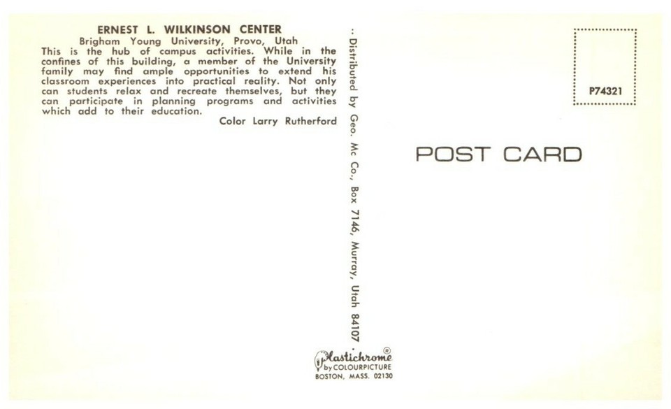 ERNEST L WILKINSON CENTER AT YOUNG UNIVERSITY,PROVO,UT.VTG POSTCARD*P82 ...