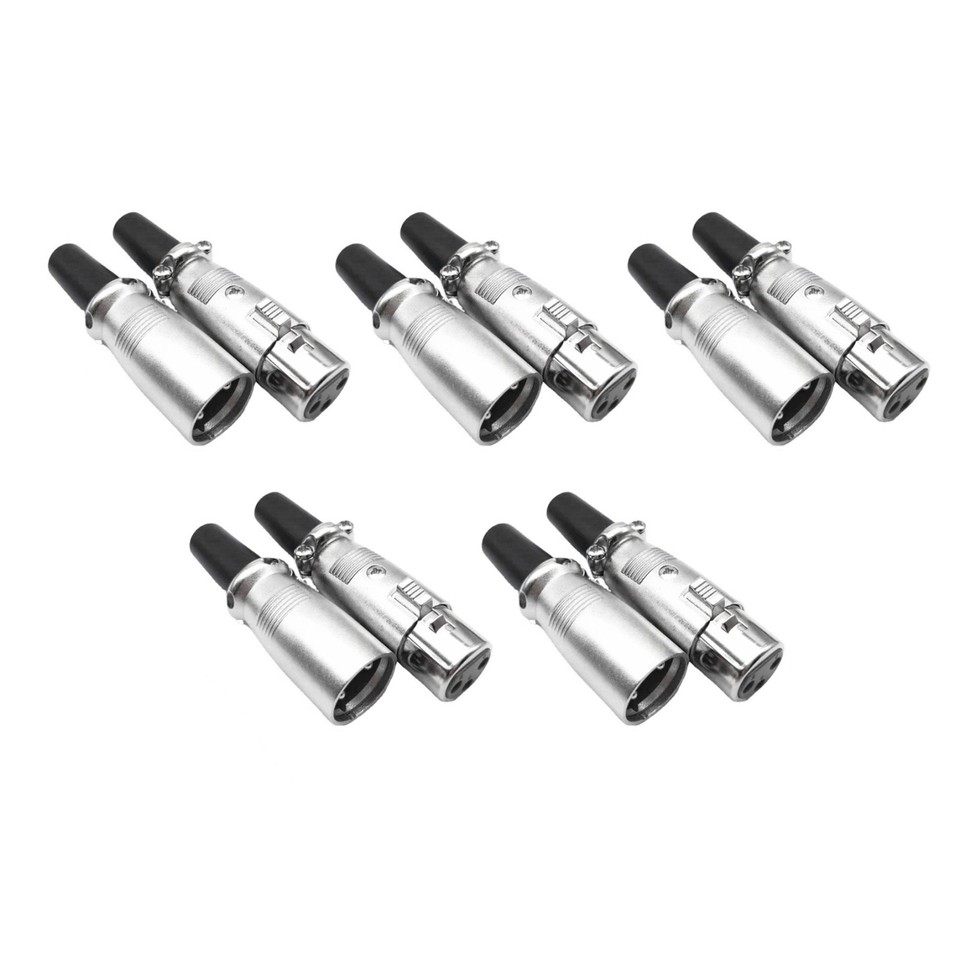 5Pair XLR 3-Pin Female Male Audio Mic Microphone Adapter Cable Connect ...
