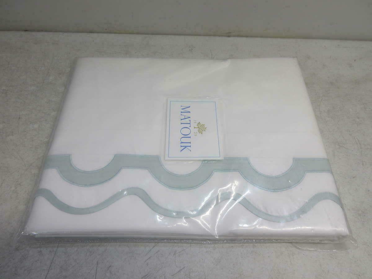 $799 MATOUK MIRASOL KING FLAT SHEET PERCALE OPAL GREEN APPLIQUÉ ...