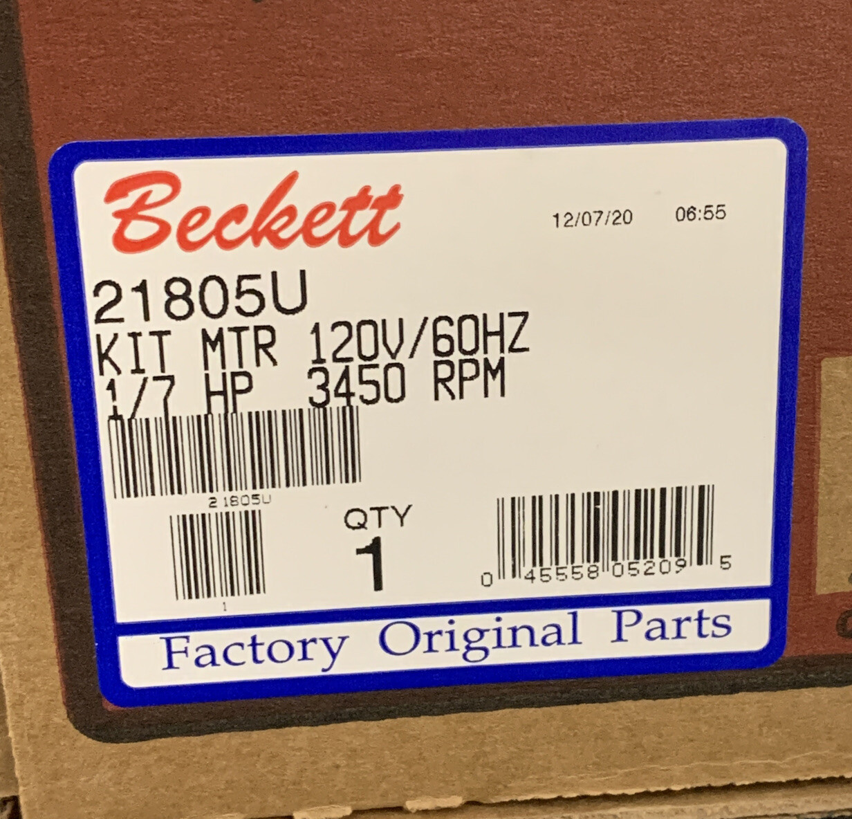 BECKETT AF/AFG/CF375 1/7HP PSC BURNER MOTOR 115V 21805U | eBay