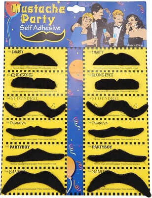 12x Unisex Black Stick On Fancy Dress Fake Moustaches Tash Stag Hen ...