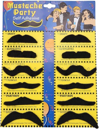 12x Unisex Black Stick On Fancy Dress Fake Moustaches Tash Stag Hen ...