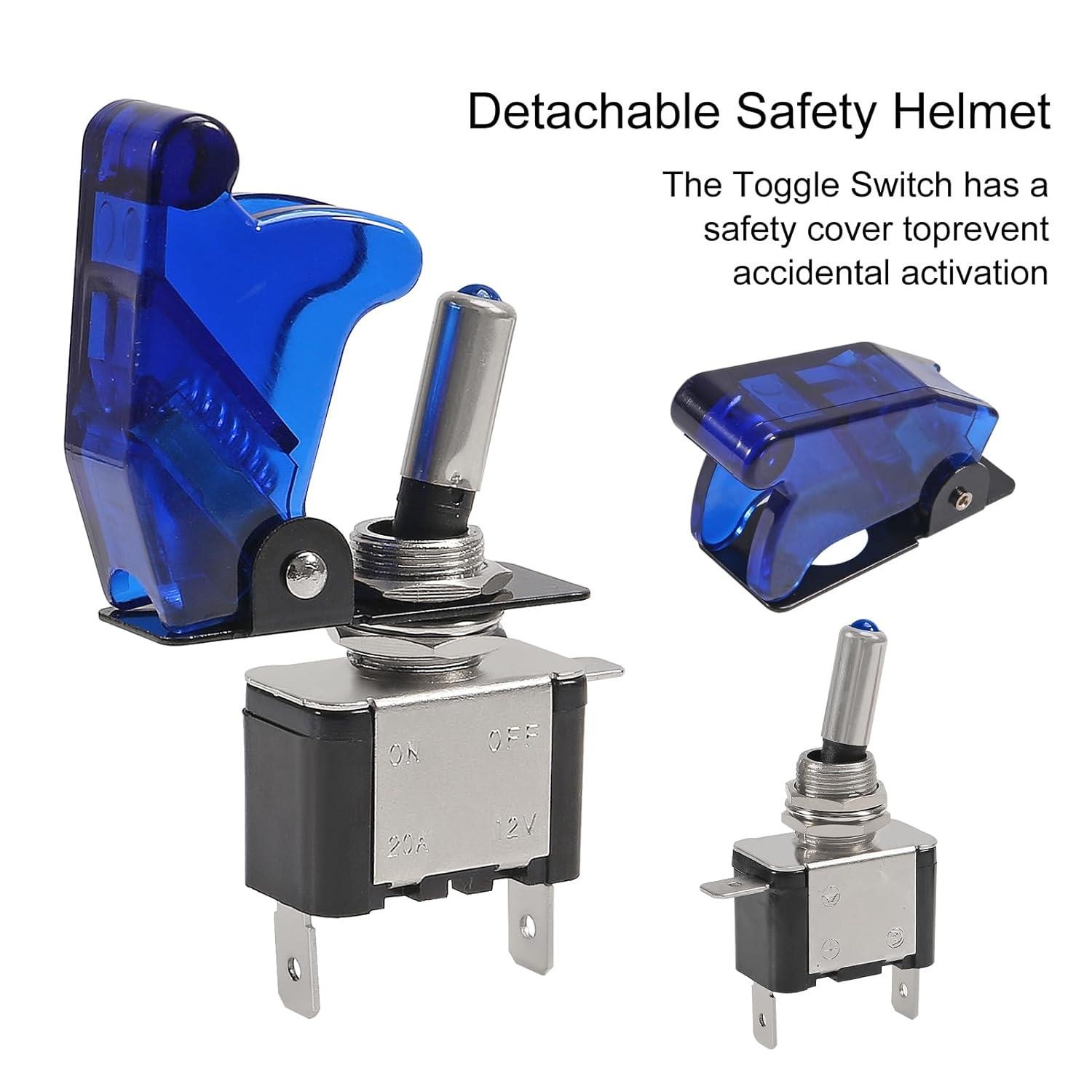 4 Pack 12V Blue LED Illuminated Toggle Switch with Safety Cover Guard 3 ...