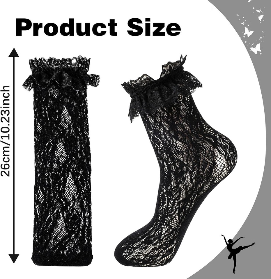 4 Pairs lace ruffle socks Lace Socks for Women Ankle Ruffle,White Black ...