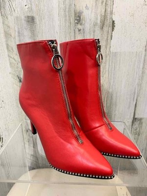 NWT BAR lll SHOES Shoe Size 5.5 Red Shoes ZIPPED FRONT SLIM HEEL BEADED ...