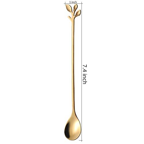 Long Handle 7.4inch Leaf Teaspoons Set 12 Pcs Gold Stainless Steel ...