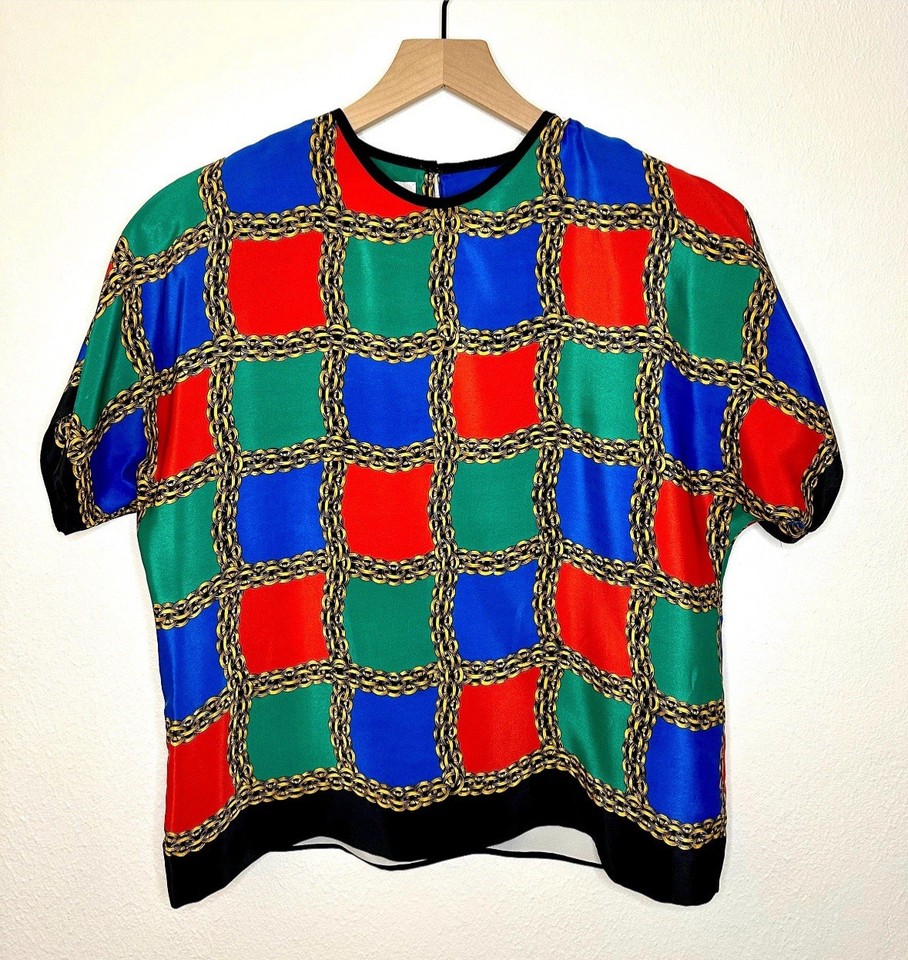 Vintage 90s Color Block Chain Blouse by Doncaster Size 12 | eBay