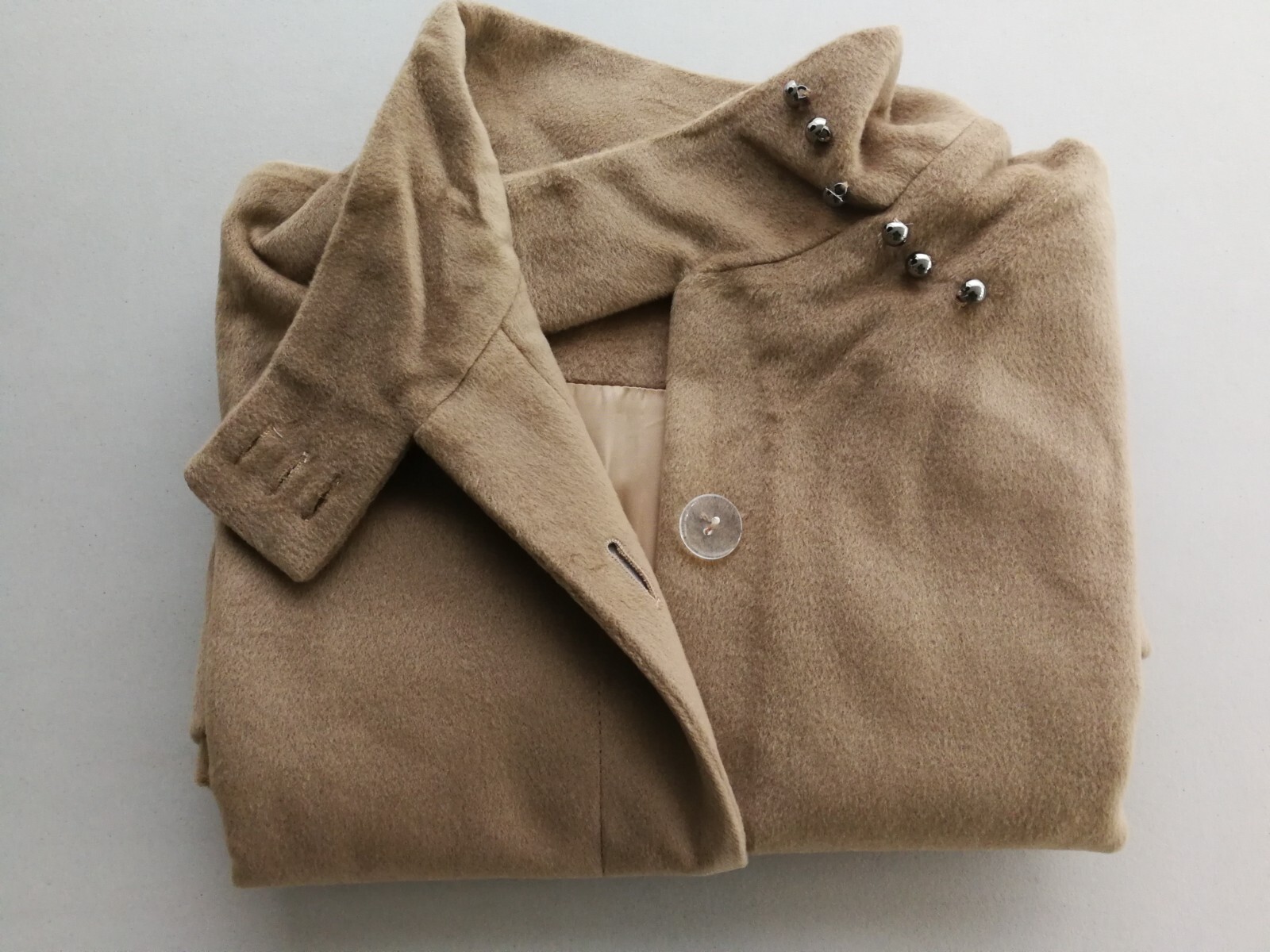 Women's Mock Neck Button Down Poncho Cape Woolen Pea Coat Cloak Khaki ...