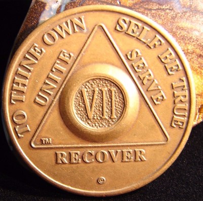 Alcoholics Anonymous AA 7 Year Sober Bronze Medallion Coin Chip Token ...