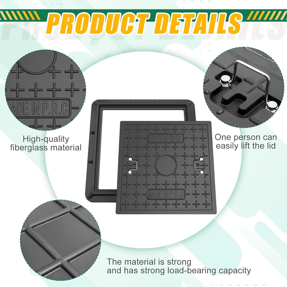 Frp Solid Square Septic Tank Lid and Base with Handles Manhole Cover ...