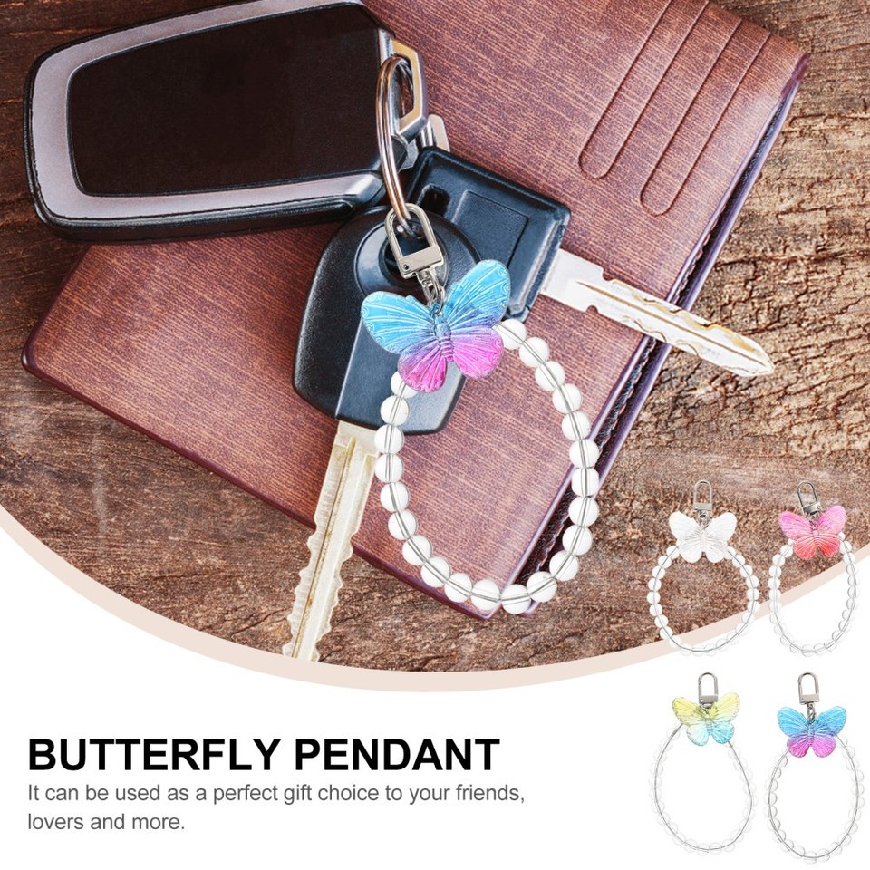 Acrylic Beaded Wrist Rope Butterfly Charm Keychain for Bag Decor | eBay