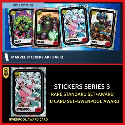 STICKERS SERIES 3-RARE STANDARD 10 CARD SET+GWENPOOL AWARD-TOPPS MARVEL ...