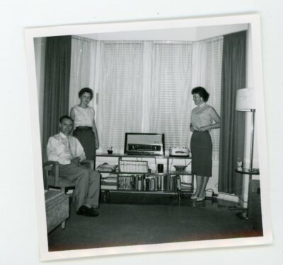 People gathered around radio stereo vintage snapshot found photo ...