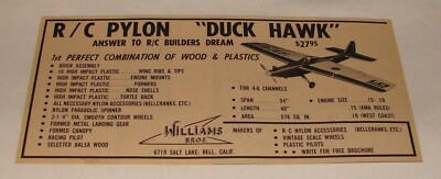 1964 Williams Bros airplane model ad ~ R/C PYLON DUCK HAWK | eBay
