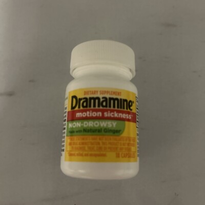 DRAMAMINE MOTION SICKNESS NON-DROWSY WITH NATURAL GINGER 18 CAPSULES ...