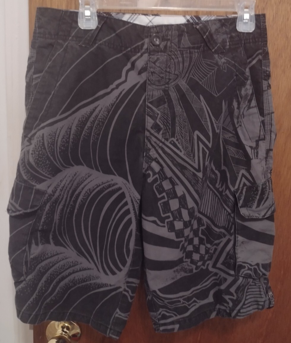 Men's Lost Cargo Flat Front Black & Gray Geometric Pr… - Gem