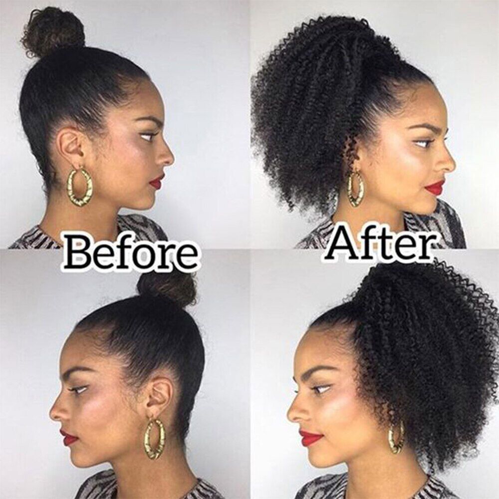 Afro Kinky Curly Drawstring Ponytail Human Hair Extension Wrap Around ...