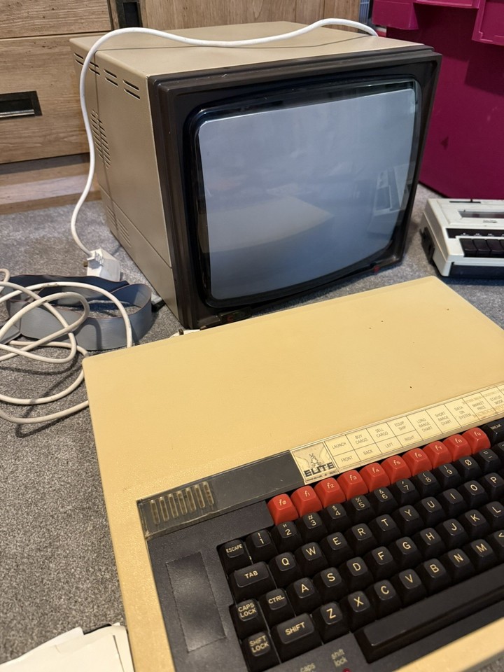 Acorn BBC Micro Computer Model B with cover, disk drive, books and ...