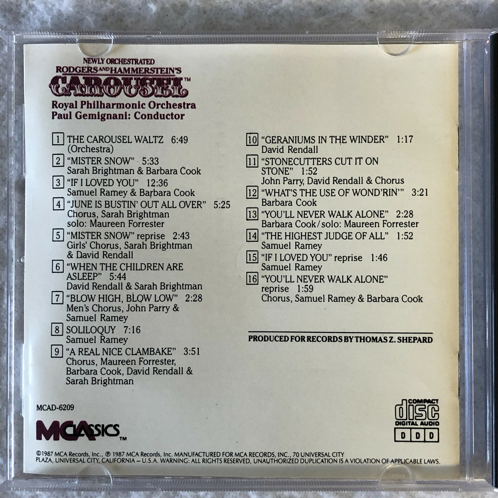 Barbara Cook Samuel Ramey Carousel CD Stage Screen 80s 16 Song Studio ...