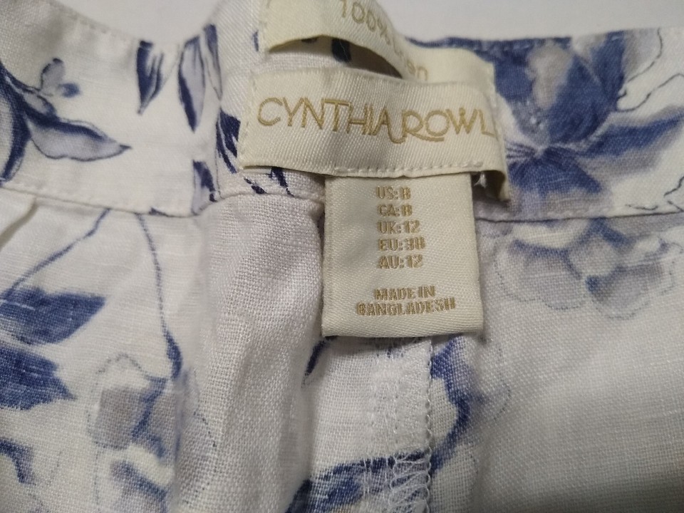 Cynthia Rowley Linen Blue Floral Shorts Pleated Front Cuffed | eBay