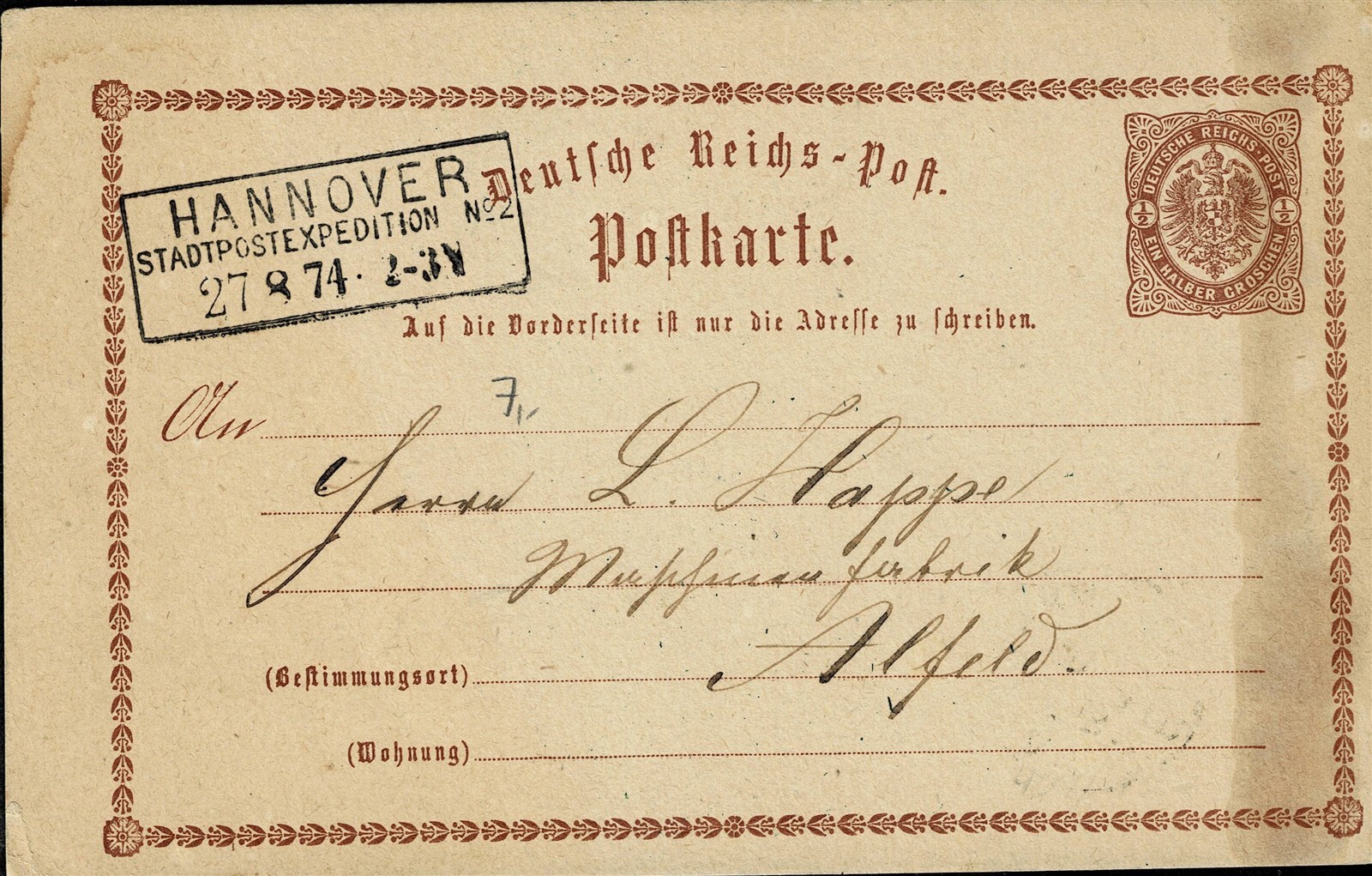 POSTAL HISTORY POSTAL STATIONERY CARD - GERMANY 1874 - USED - A 8 | eBay