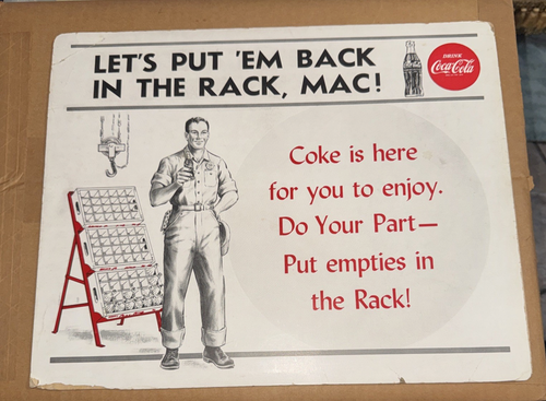 Original "Let’s Put Em Back In Rack Mac” Coca Cola Cardboard Sign 15"x ...