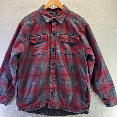 Rugged Elements Shacket Mens Large Red Fleece Lined Pockets Heavy Snap ...