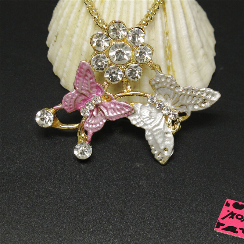 Hot Fashion Women Purple Enamel Cute Butterfly Crystal Pendant Chain ...