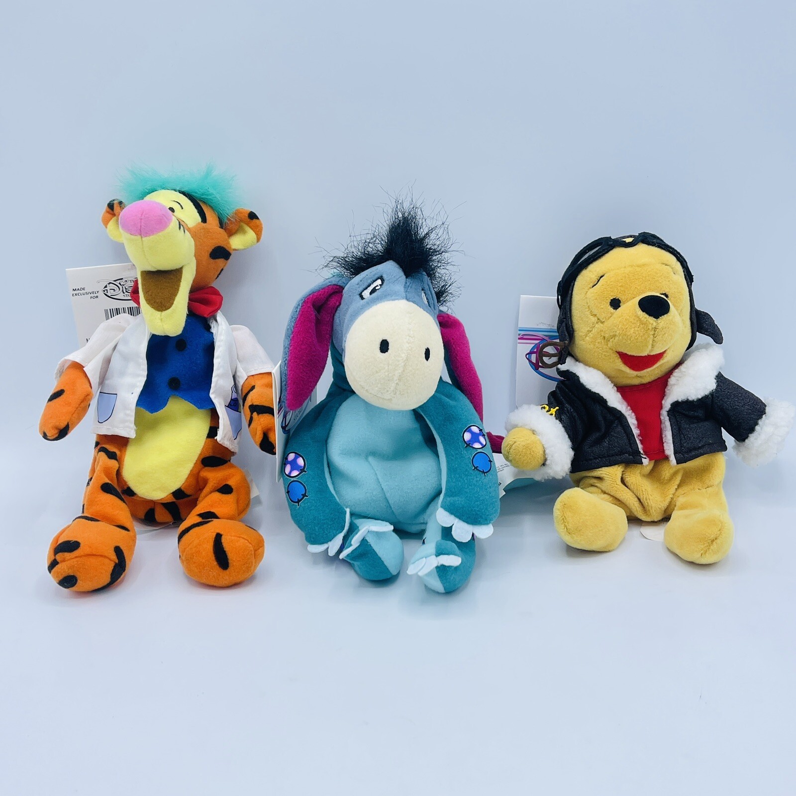 Lot of 3 Disney Winnie the Pooh Plush Bean Bag Eeyore Dino Pooh Pilot ...