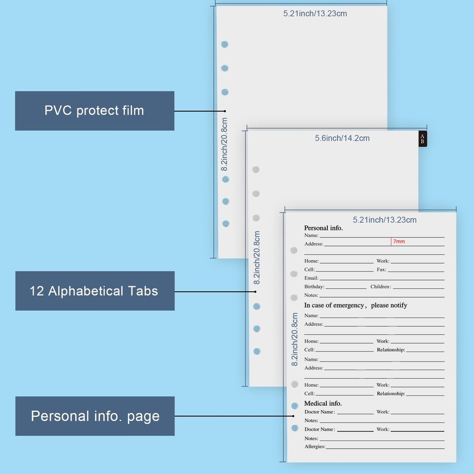 Refillable Address Book with Alphabetical Tabs, w/Pockets, 648 Large ...