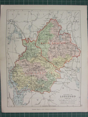 1885 ANTIQUE COUNTY MAP IRELAND ~ LONGFORD RATCLINE MOYDOW GRANARD | eBay