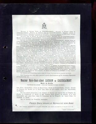 GENEALOGIE FAIRE PART DECES Marie-H.A. Caudron de Coquereaumont Maire ...