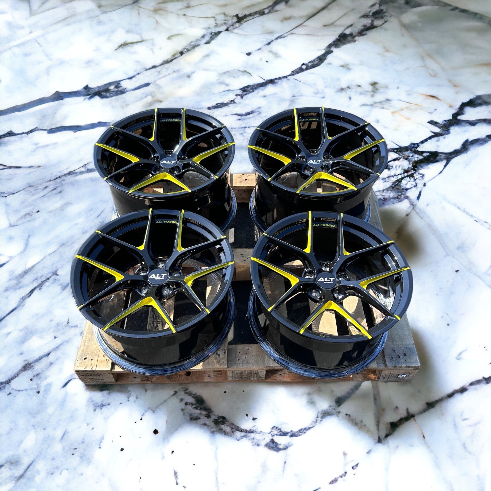 19" 20" ALT5 Forged Gloss Black Yellow wheels for C6 C7 Corvette Z06 ...