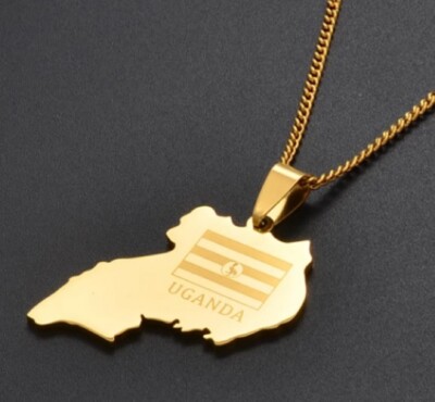 Republic of Uganda Gold Plated Map Flag Necklace Pendant Chain Africa ...