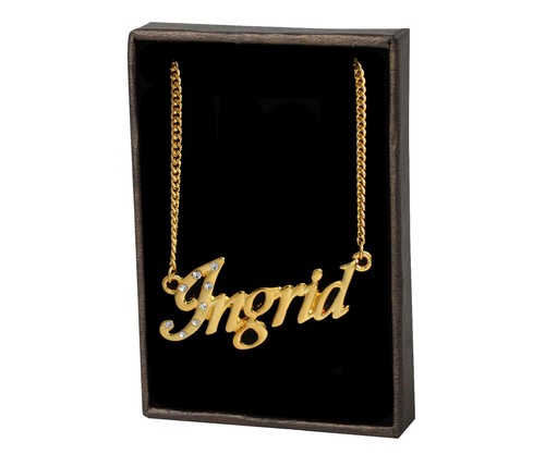 Plaqué or 18k Collier Prénom "Ingrid" Anniversaire Noël fête cadeau ...