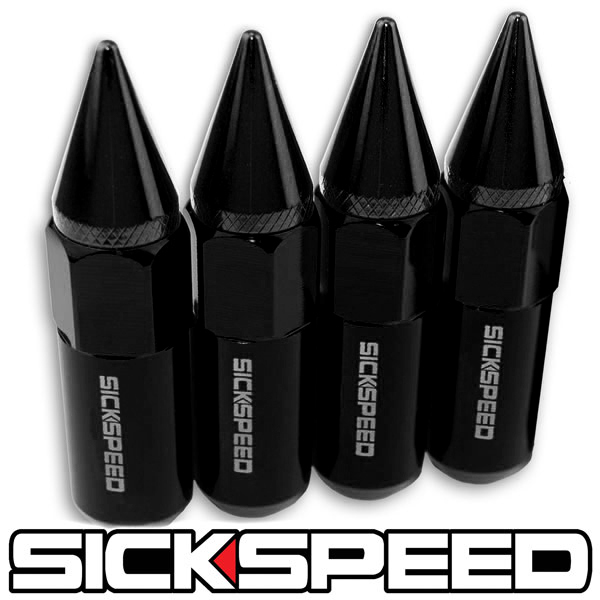 SICKSPEED 4 PC STEEL SET OF SPIKED BLACK 60MM LUG NUTS WHEELS 12X1.5 ...