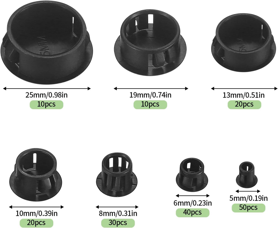 Plastic Hole Plugs, 180Pcs Black Panel Knockout Locking Plugs, round ...