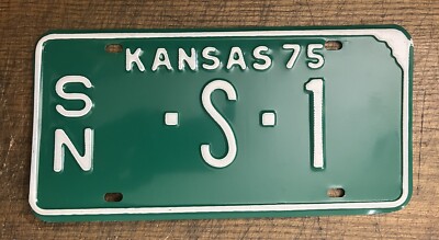 1975 Kansas Sample License Plate SN-S-1 Senator Green White | eBay