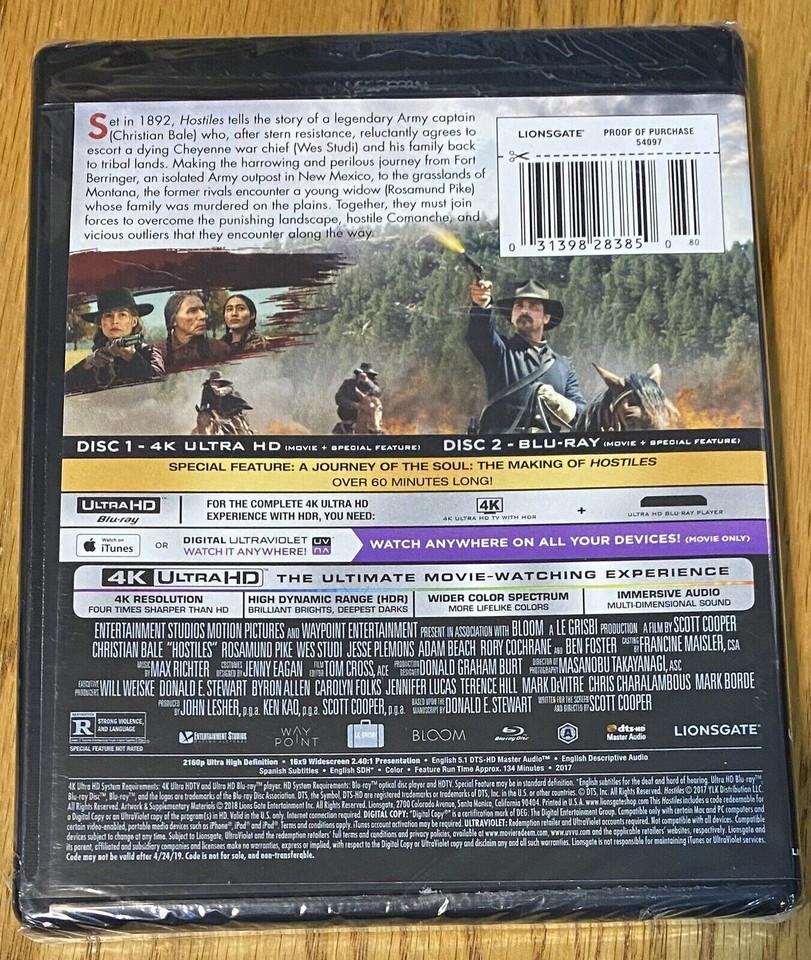 Hostiles 4K Ultra HD + Blu-ray + Digital (Christian Bale) *NEW/SEALED ...