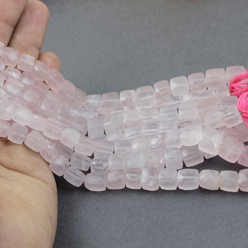 1 Strand Rose Quartz Cube Beads ,Gemstone Faceted Box Shape Briolettes ...
